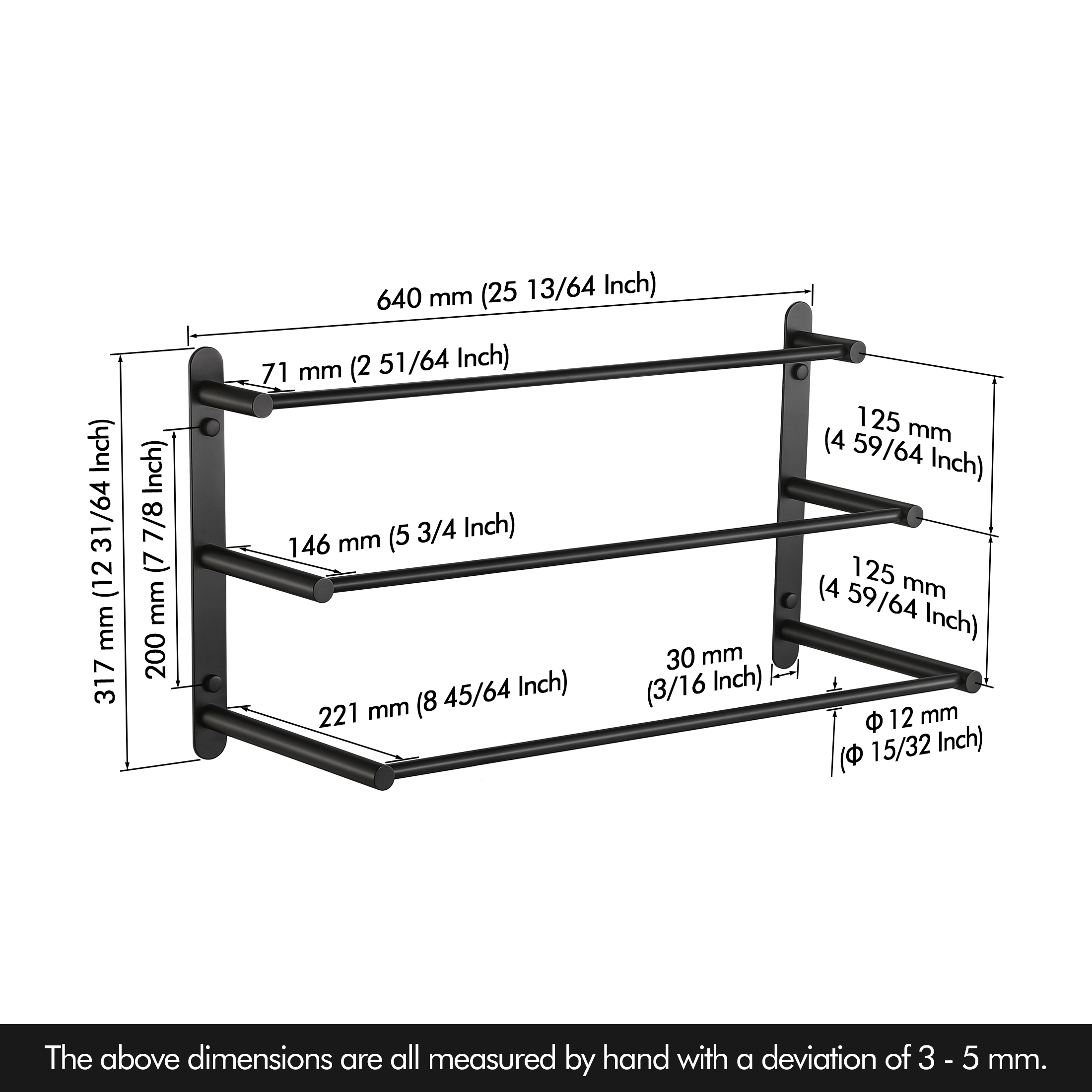 KES Matte Black 24" Bath Towel Bar 3-Tiers Wall Mount, Stainless Steel ...